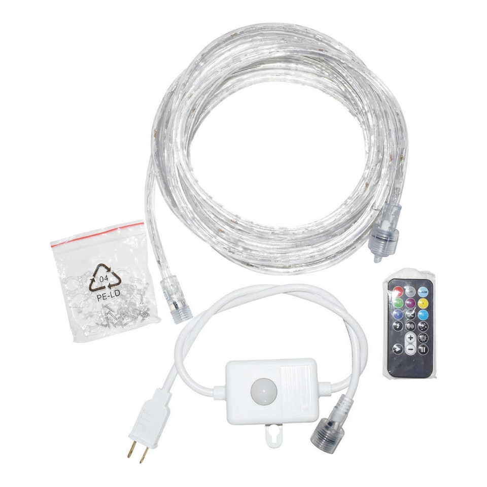 Global Farm, 18 Ft Color RGB LED Rope String Light w Remote Indoor ...