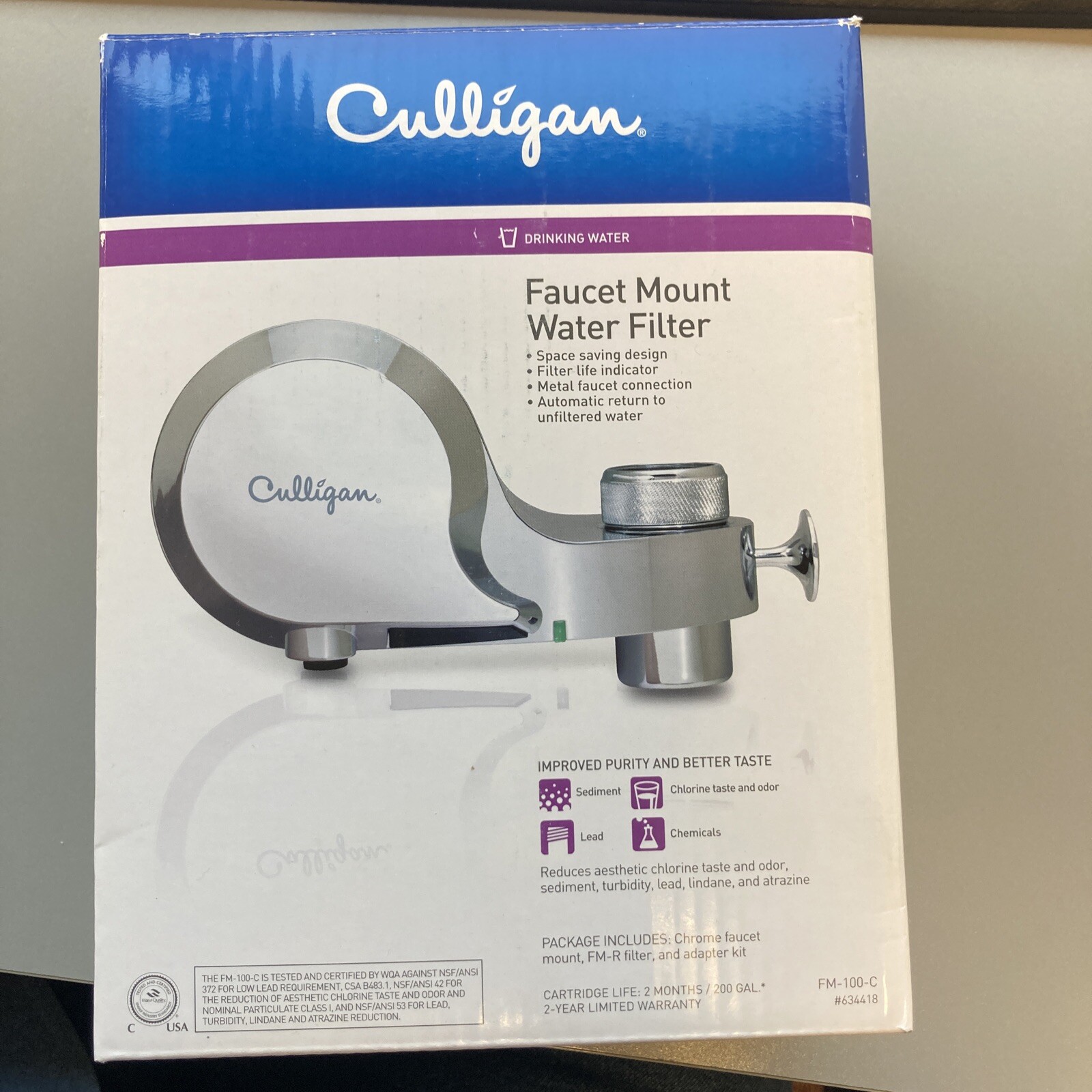 CULLIGAN Chrome Faucet Mount Water Filter FM-R & Adapter Kit FM-100-C ...