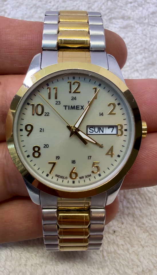Timex Men’s Two-Tone Stainless Steel Watch with Day-Date Display Model ...