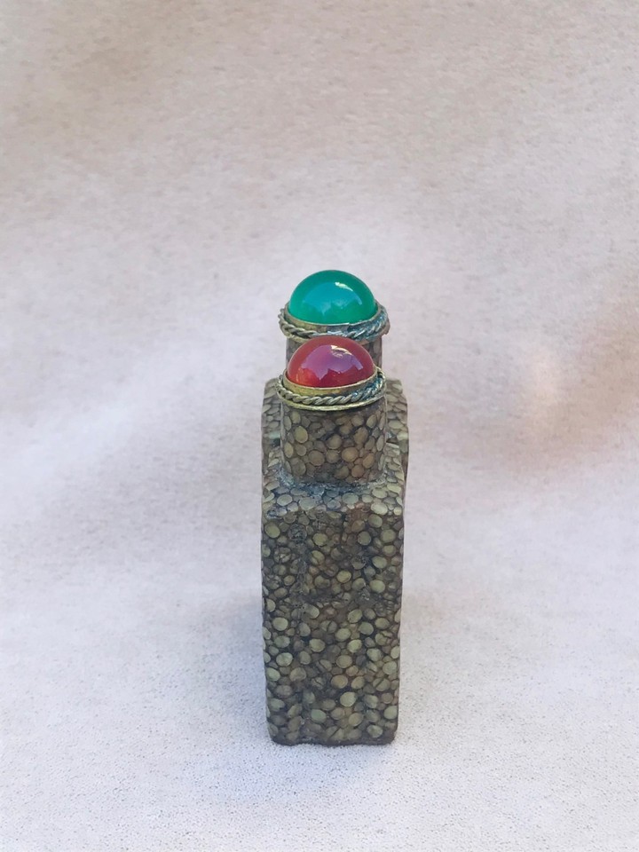 Vintage Unusual Double Snuff Bottle Shagreen Shark Ray Carnelian 2 1/8 ...