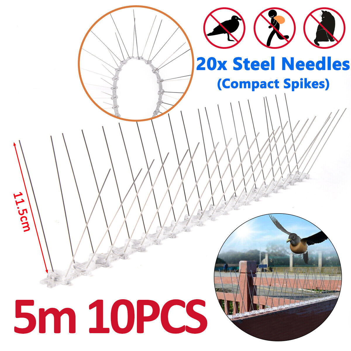 10M 5M Pigeon Bird Spikes Metal Wall Fence Deterrent Anti Perch Control ...