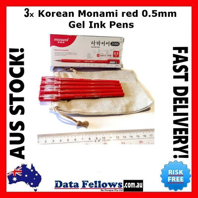Monami Gel Ink Pens 3x Red Korean 0.5mm bulk Korea Stationery Gift ...