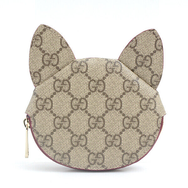 GUCCI Zoo cat shape GG coin purse Bordeaux beige cat 818766 GUCCI Zoo cat shape GG coin purse Bordeaux beige cat 818766