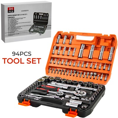 94 Piece 1/4" & 1/2" Dr Socket Set - Torx Driver Bits Sockets + Carry ...