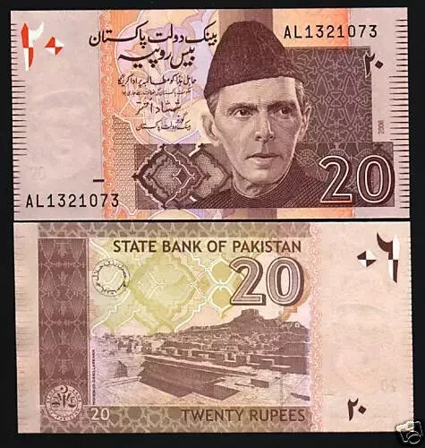 PAKISTAN 20 RUPEES P-46 2006 x 1 Pcs MOHENJO DARO UNC MAN PAKISTANI ...