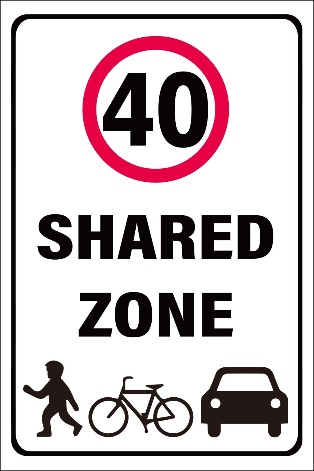 SHARED ZONE SPEED LIMIT 40 KPH SIGN -VARIOUS BOARD SIGNAGE OPTIONS FREE ...