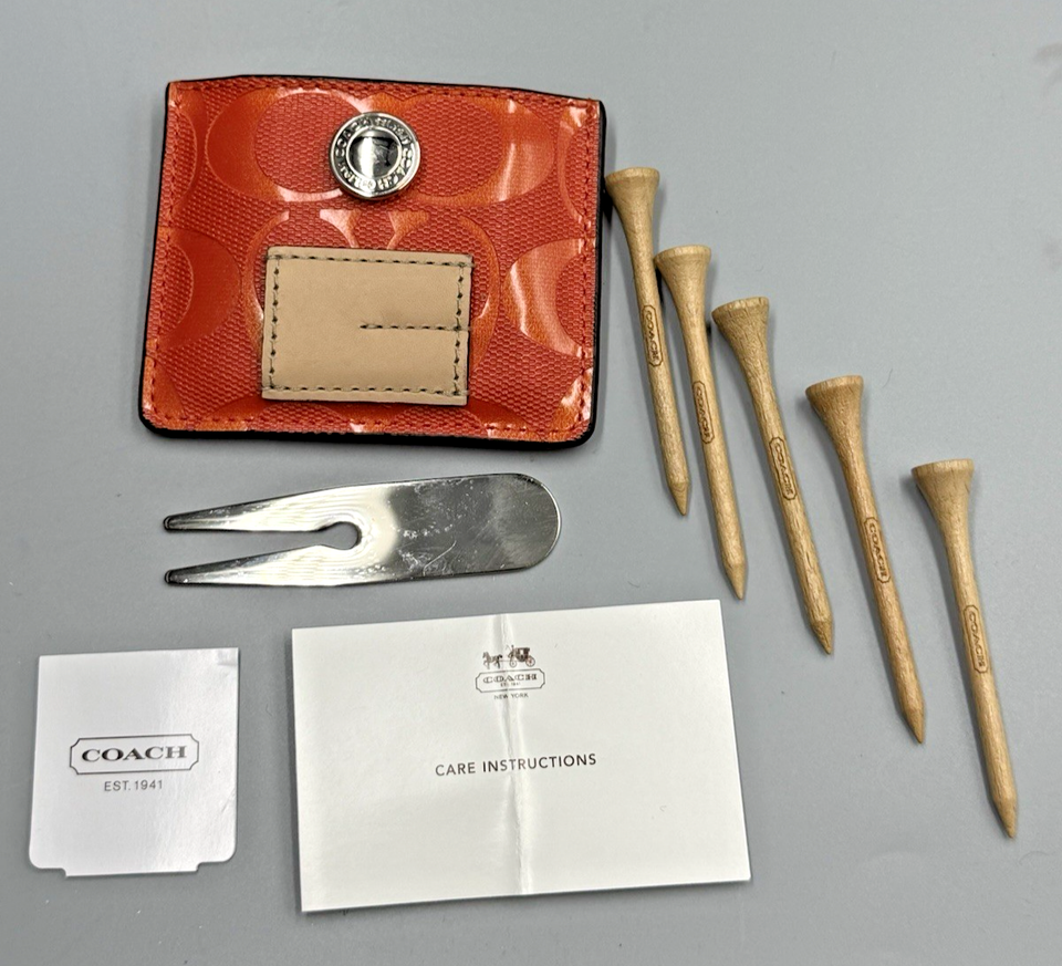 Coach Golf Tee Set With Divot Tool Ball Marker Orange & Tan Never Used ...