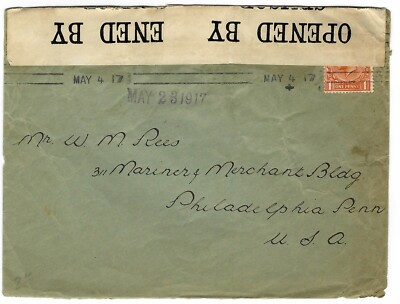 UK 1917 London Censored cover to Philadelphia PA censor tape on top | eBay