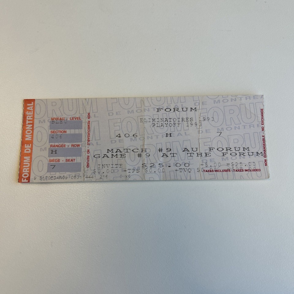 1993 Stanley Cup Finals Ticket GM 1 Kings @ Canadiens Wayne Gretzky ...