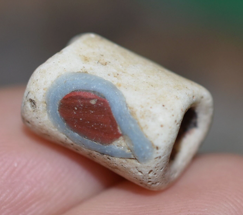 Antique African Rare White Akoso Powder Glass Bead W Red Green Heart ...
