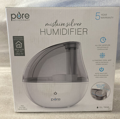 New! Pure Enrichment® MistAire™ Silver Ultrasonic Cool Mist Humidifier ...