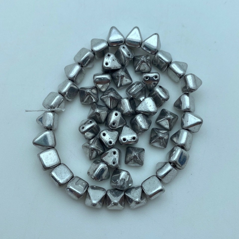 Shiny Sterling Silver Plated 2-Holed Pyramid Czech Glass Beads (6mm ...