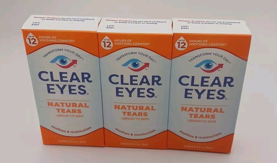 Clear Eyes Eye Drops, Natural Tears Lubricant,0.5 Fl Oz (Pack of 3) Exp ...