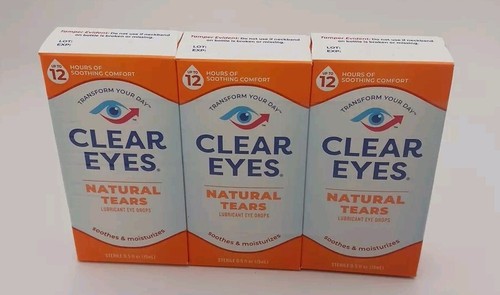 Clear Eyes Eye Drops, Natural Tears Lubricant,0.5 Fl Oz (Pack of 3) Exp ...