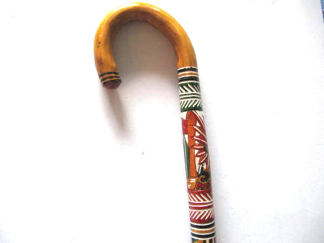 Hand Carved Wooden Cane Walking Stick Mexican Aztec Hand Painted Mexico ...