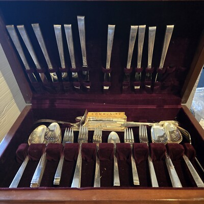 Oneida Community Plate 1939 Forever Flatware Wood Drawered Box 88 Pc ...