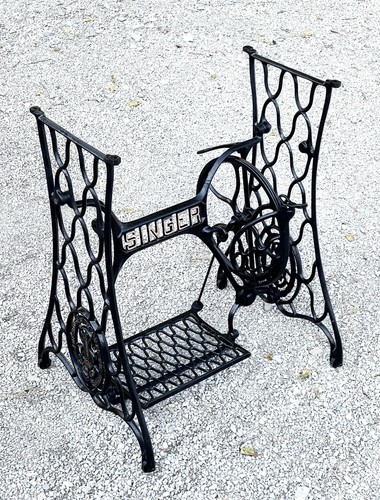 Vintage Singer Sewing Machine Treadle Base Antique Cast Iron Legs Table ...