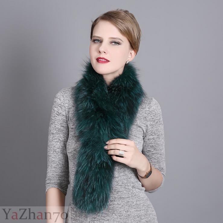2024 Women Furry Fox Fur Knitted Winter Scarf Neck Warmer Scarves Wraps ...