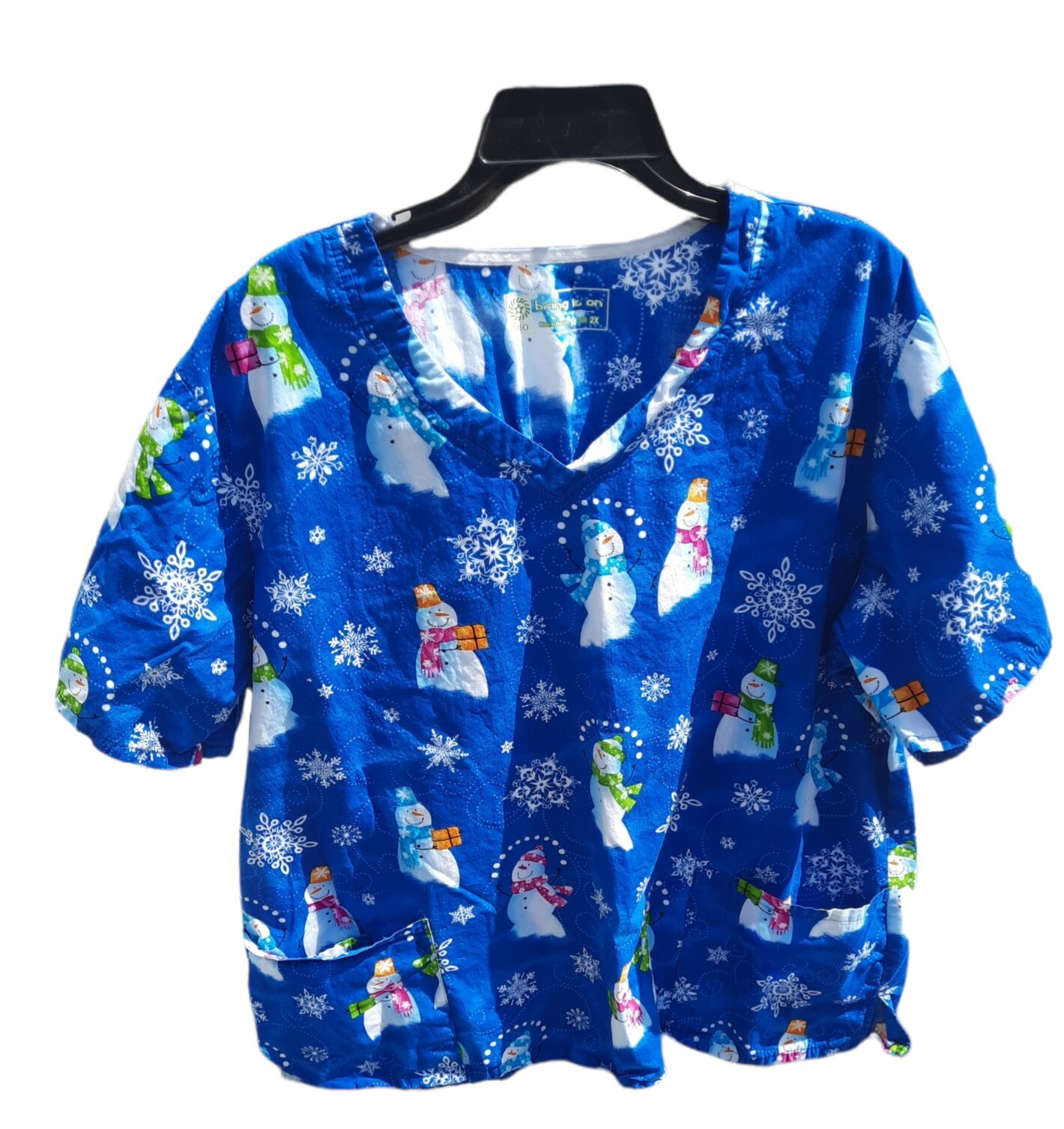 BIO Bring It On Snowflake Snowmen Winter Scrub Top Bl… - Gem