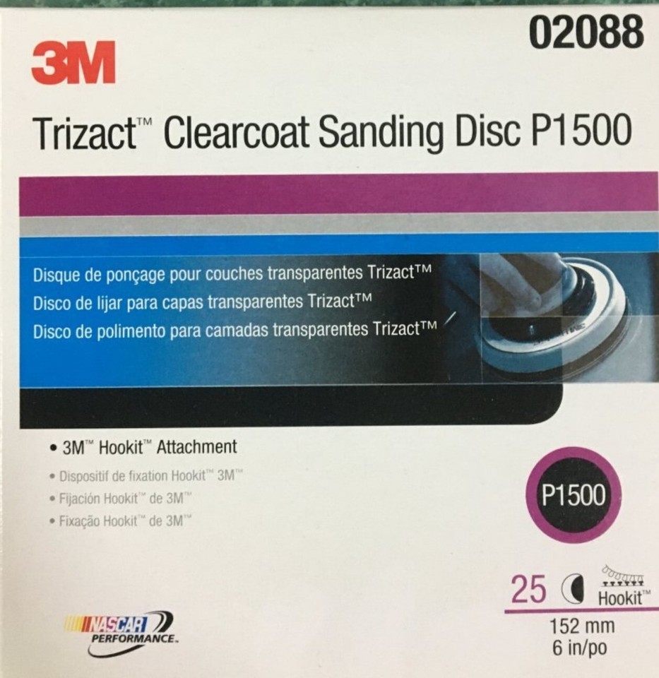 3M 02088 Trizact Hookit 6 Inch P1500 Grit Clear Coat Sanding Disc, 25 ...