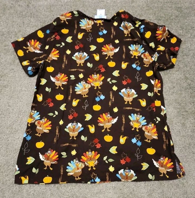 Womens Thanksgiving Scrub Top Turkeys Size M | eBay