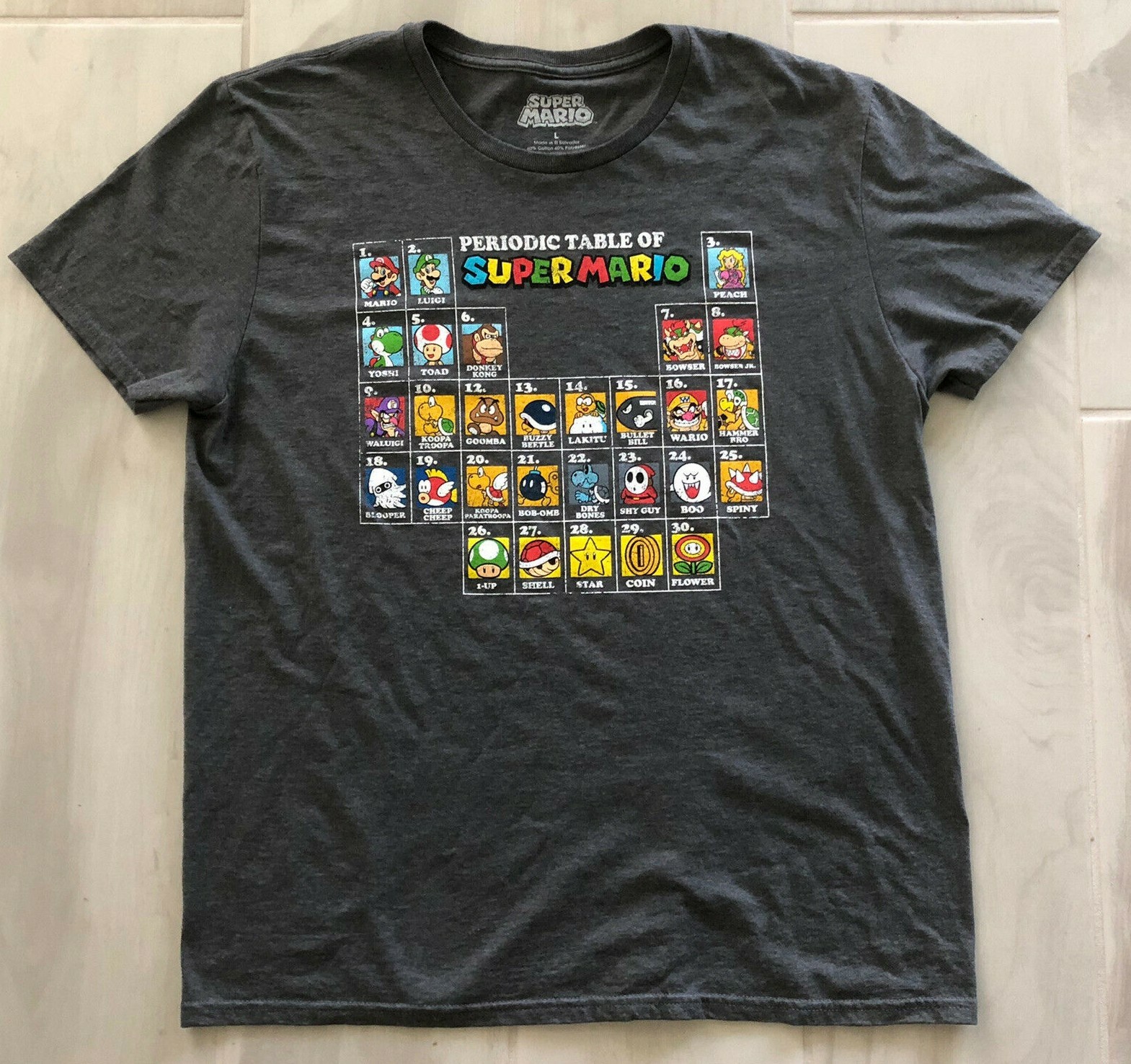 2017 PERIODIC TABLE OF SUPER MARIO MENS GRAY LARGE SH… - Gem