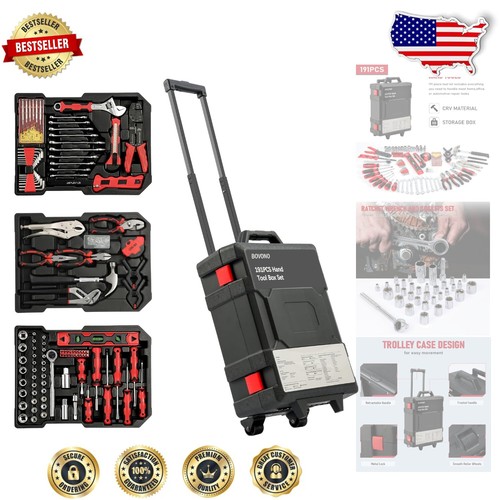 191-Piece Portable Mechanics Tool Set with Rolling Trolley for Home ...