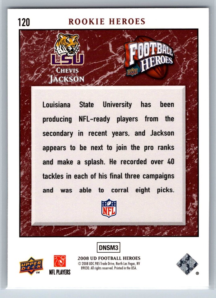 2008 Upper Deck Heroes Chevis Jackson Rookie LSU Tigers RC #120 | eBay