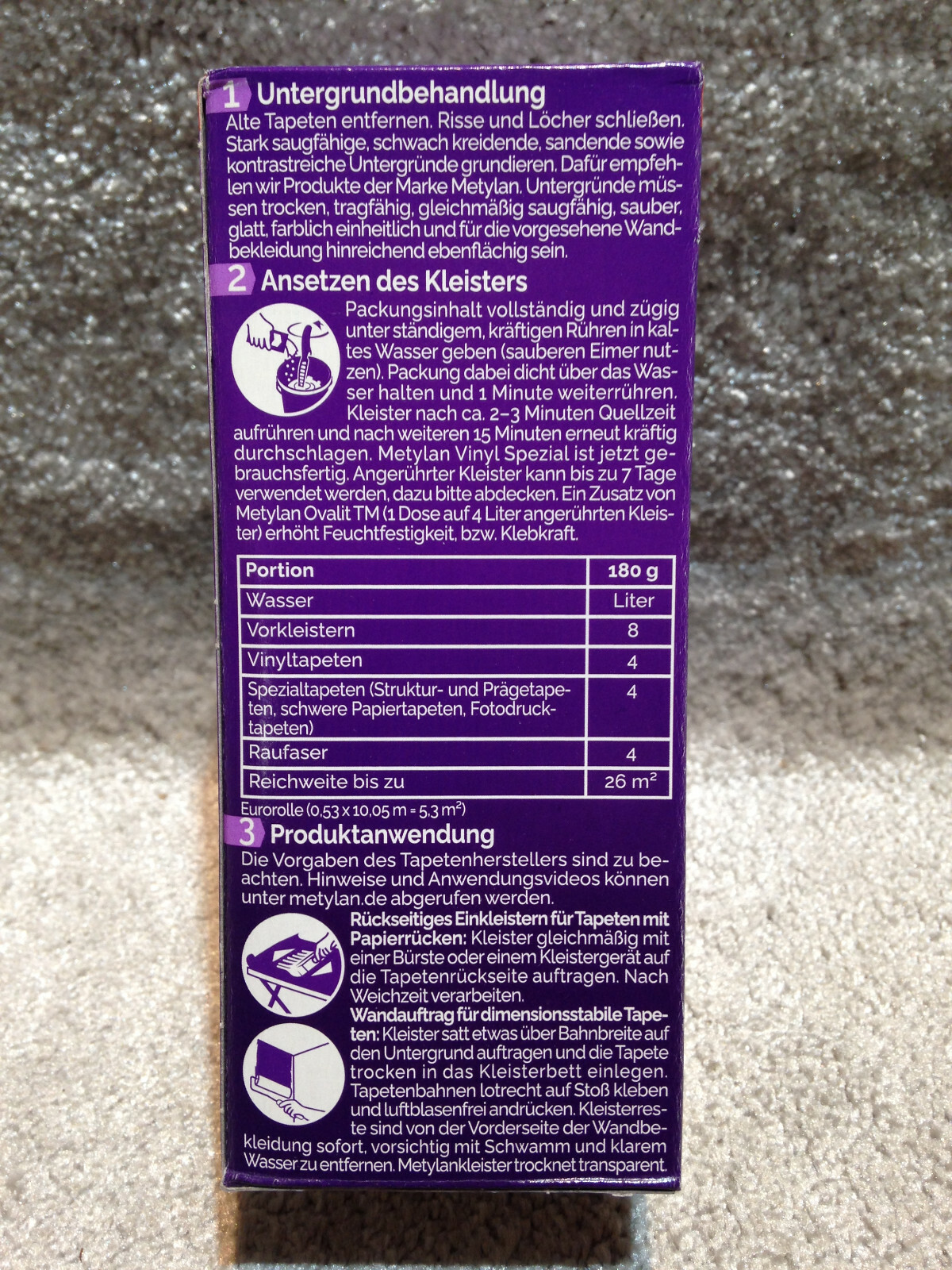 6 x Metylan Vinyl & Spezial 180g Vinyltapeten Kleister für bis zu 26 Qm ...