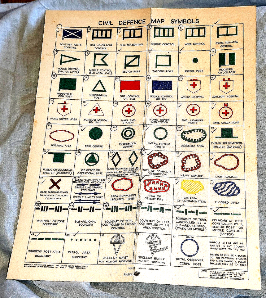 Civil Defence Map Symbols Poster Cartography Reading Information 60s ...