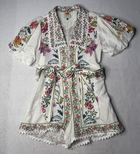 FARM Rio Linen blend FLORAL INSECTS ROMPER Size Large Linen Blend | eBay
