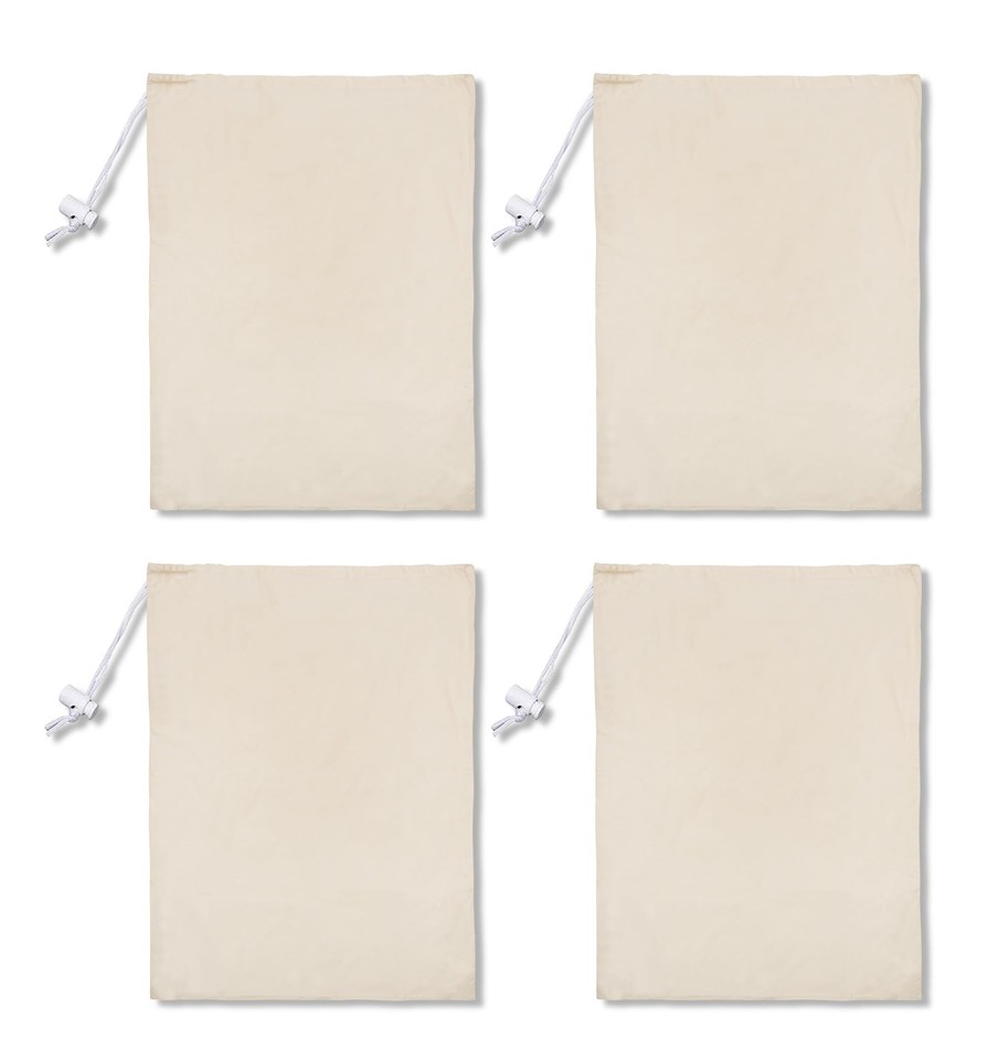 4 Pack Reusable Laundry Bags - 100% Cotton Multi Purpose Travel Durable ...