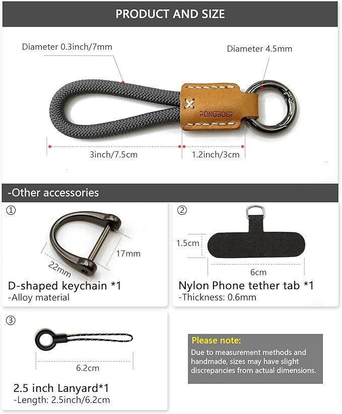 Handmade Cowhide Leather Short Keychain Women Men Cell Phone Lanyard ...
