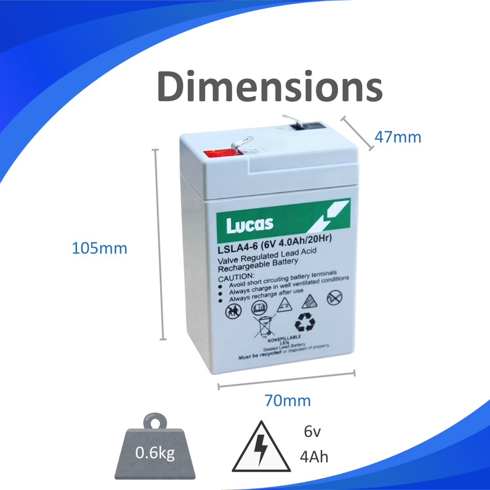 LUCAS-6V 4AH-Rechargeable BATTERY LEAD ACID - NP4-6 LSLA4-6 RT645 3FM4 ...