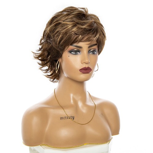 Ladies Short Curly Hair Wig Short Curly Mixed Messy Blonde Women's ...