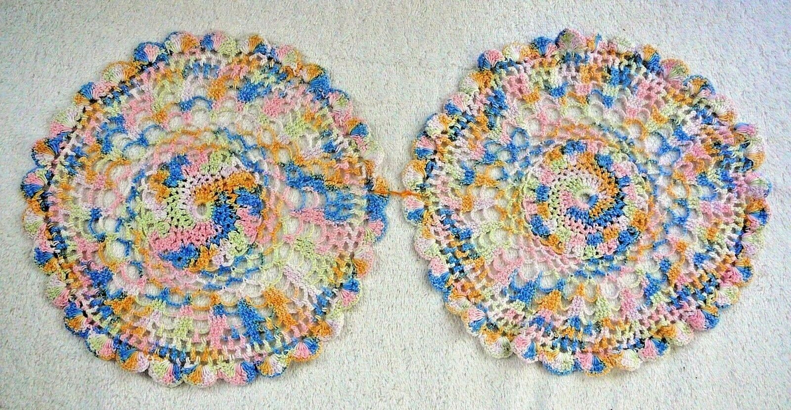 DOILIES~Multi Color~Pastel~Circular~Hand Crocheted~9 &1/2 Inch Diameter ...