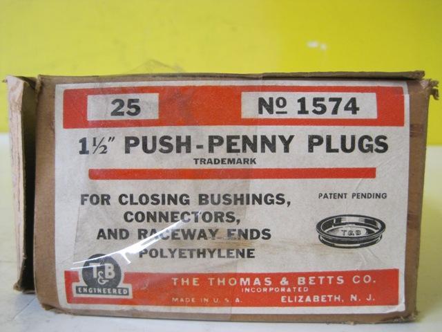 LOT OF 100 THOMAS AND BETTS CO. 1 1/2 PUSH PENNY PLUGS ELIZABETH NJ USA ...