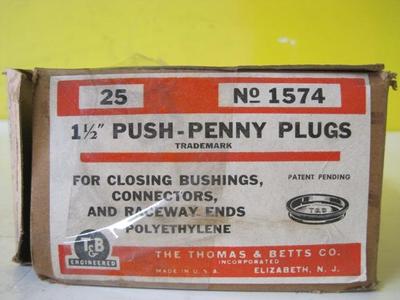 LOT OF 100 THOMAS AND BETTS CO. 1 1/2 PUSH PENNY PLUGS ELIZABETH NJ USA ...