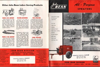 VINTAGE JOHN BEAN TRACTOR PULL TYPE SPRAYERS FULLINE BROCHURE 1957 | eBay