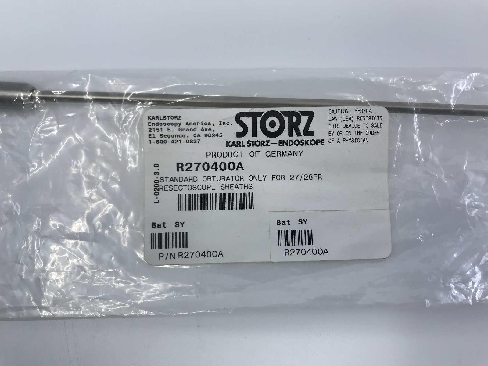 Karl Storz 27040 OA Standard Obturator Urology Resectoscope Sheaths for ...