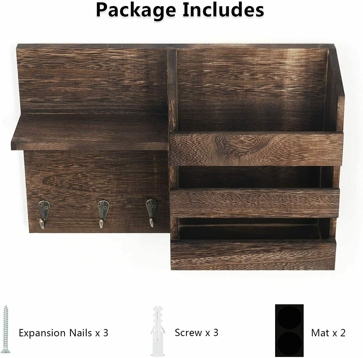 Rustic Mail Sorter Home Organizer Wall Mounted Storage Holder Shelf w/3 ...