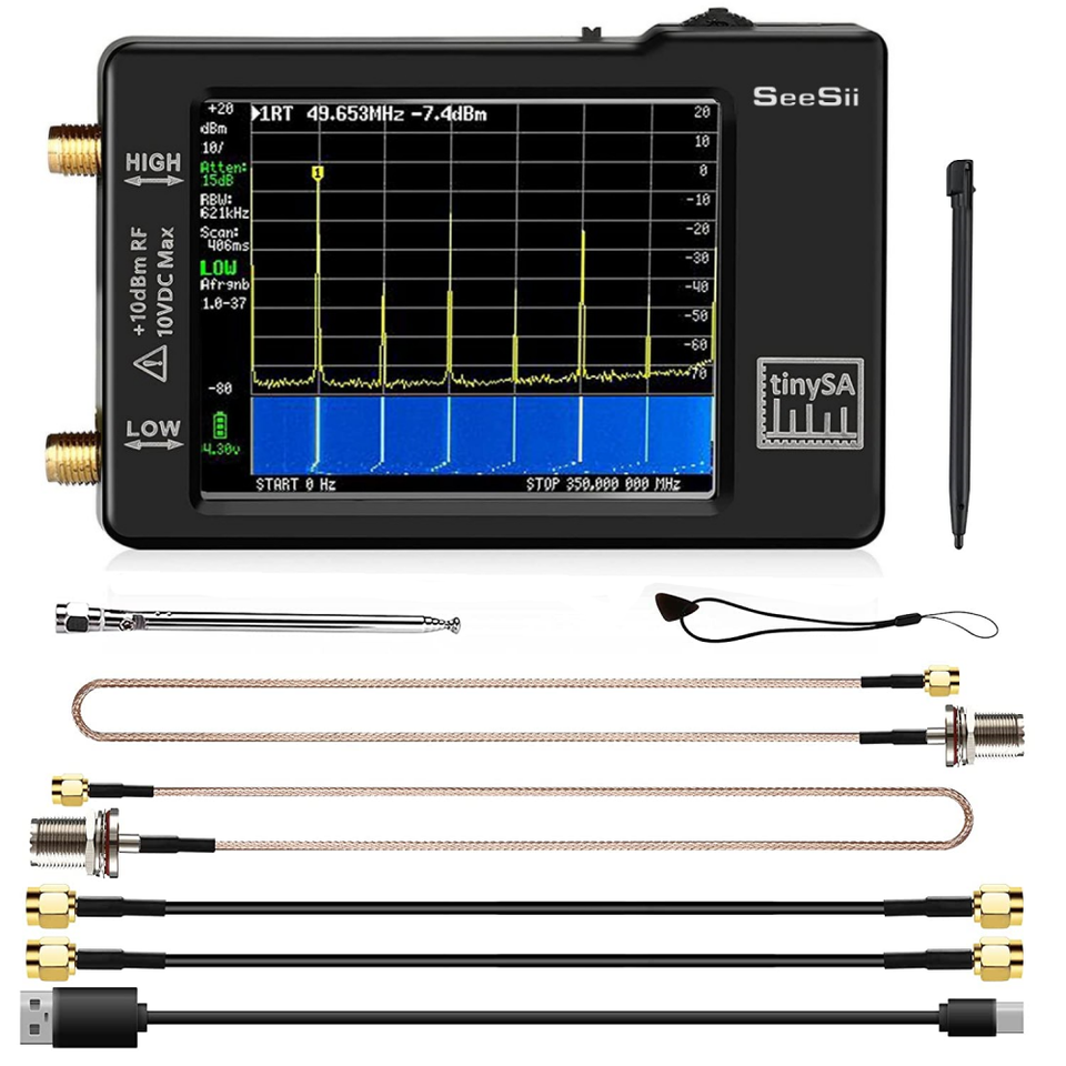 SeeSii Tiny Spectrum Analyzer 100kHz-960MHz 2.8'' LCD Antenna TinySA ...