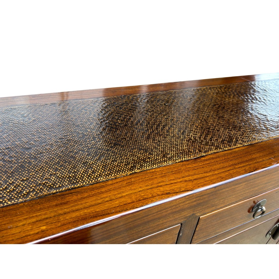 Oriental Brown Rattan Top 4 Drawers Credenza Buffet Sideboard Console ...