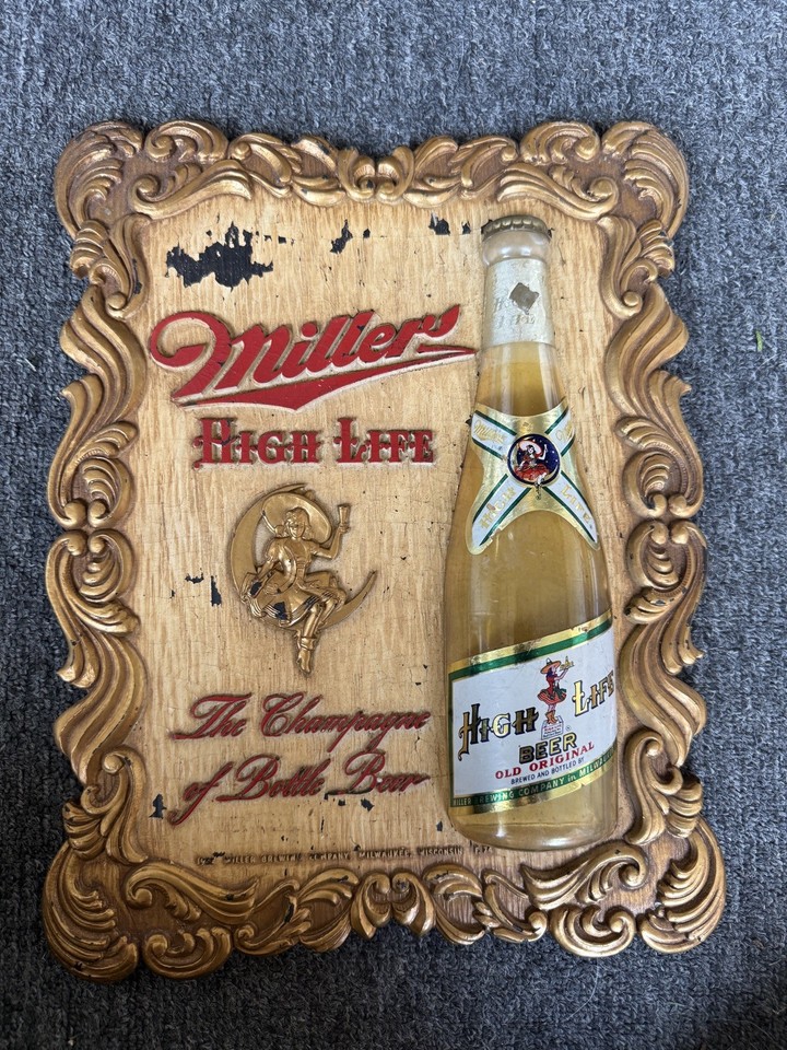 VINTAGE 1952 MILLER HIGH LIFE BEER SIGN GIRL OVER MOON CHAMPAGNE OF ...