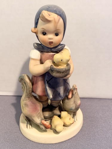 Hummel Goebel Figurine West Germany 4” Girl w/ Chicks Chickens Near ...