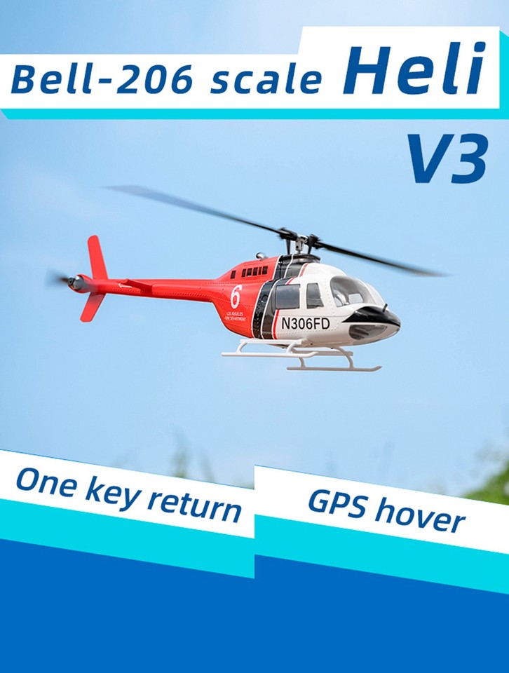 FLY WING Bell 206 V3 RC Helicopter RTF 6CH GPS Auto Return Aircraft w/2 ...