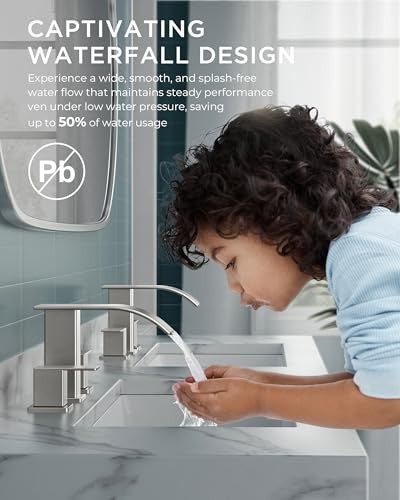 Square Waterfall Bathroom Faucets 3 Hole, 8 Inch Widespread Stainless ...