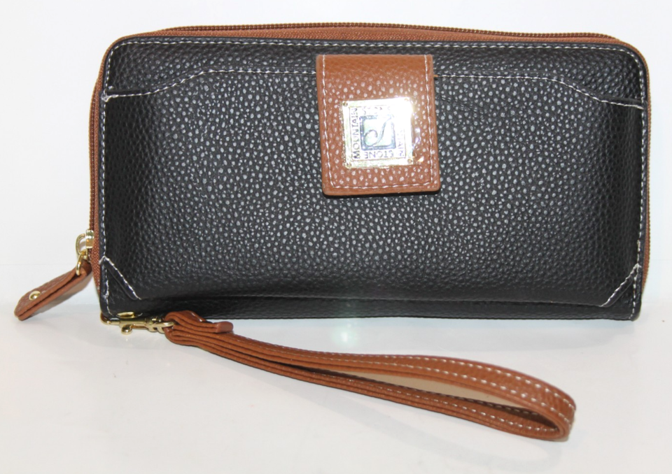 Stone Mountain Wallet Full Zip Black New Checkbook Cards Money Wristlet ...