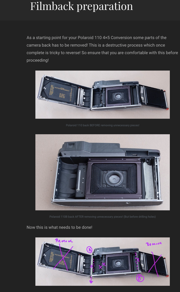 Polaroid 110A/B / 120 / 800 - 3d printed 4x5 conversion kit ...