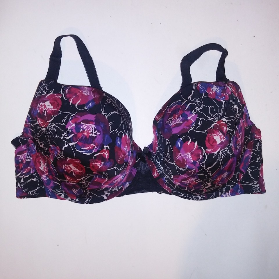 Torrid Bra 40D 360 Back Smoothing Push Up T Shirt Black Multi Floral ...